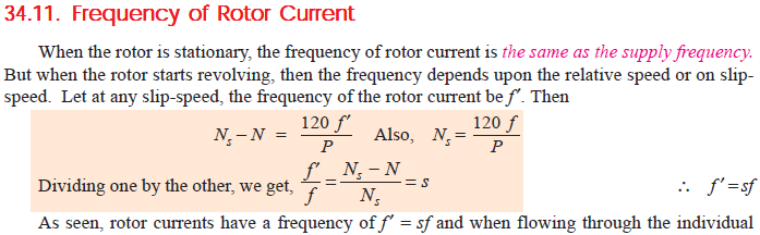 Frequency of rotor current inside a Three phase Induction motor