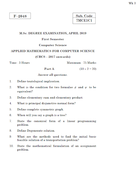 Alagappa University M.Sc.,(CS)-APPLIED MATHEMATICS FOR COMPUTER SCIENCE APRIL 2019 Question ...