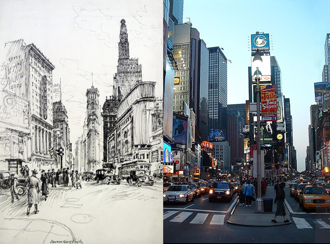 Vernon Howe Bailey - American Artist: Times Square: Then & Now