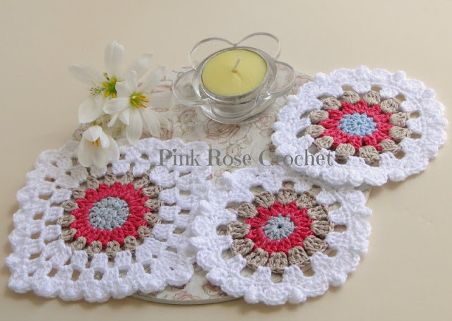 Pink Rose Crochet: Porta-Copos Centrinhos Gerbera Mini Mat Coasters