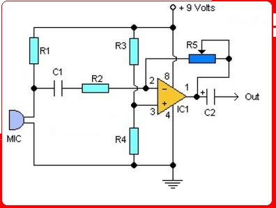 SKEMA RANGKAIAN AMPLIFIER: Pre Amp Mic