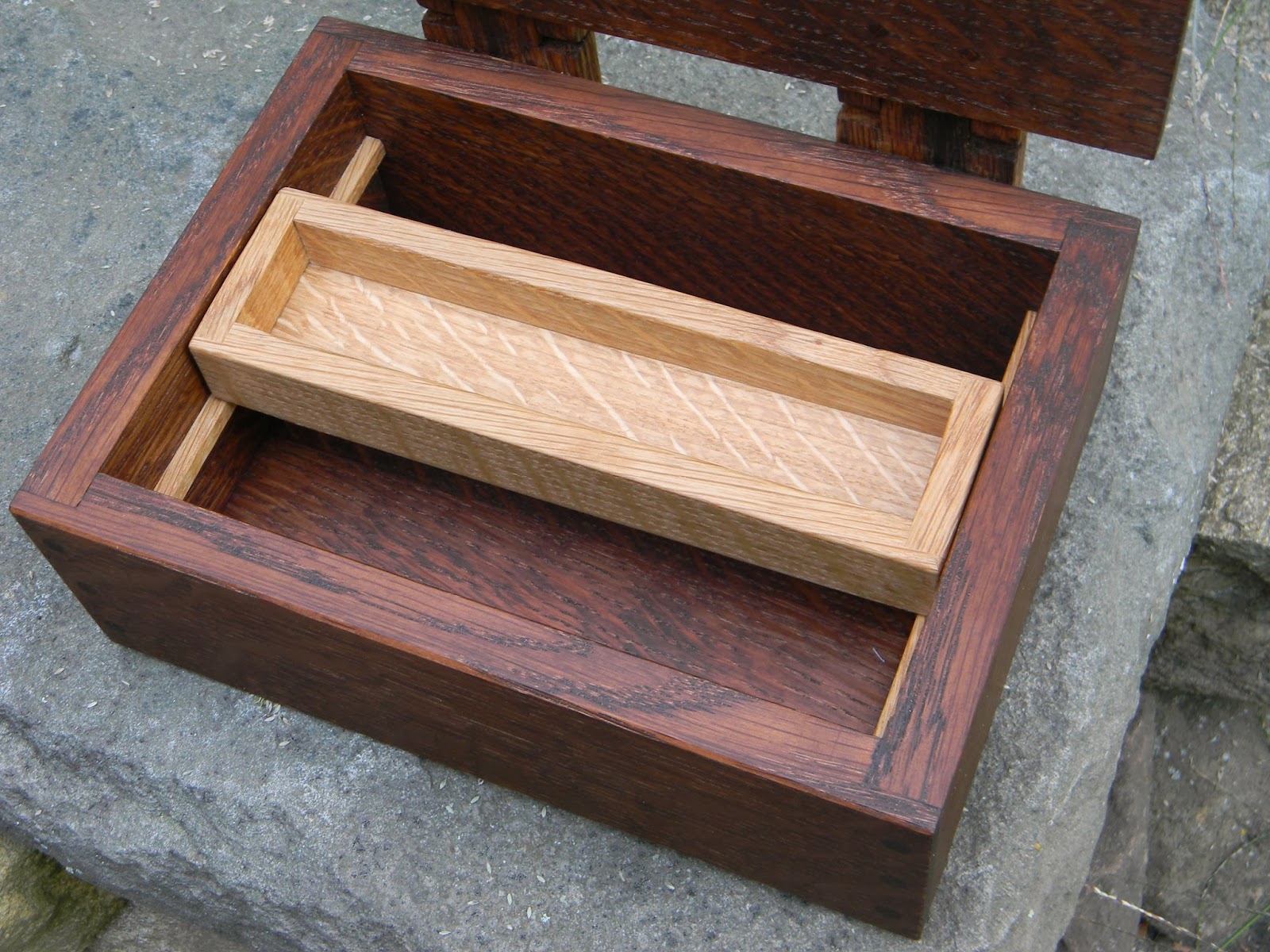 White Oak box with sliding tray