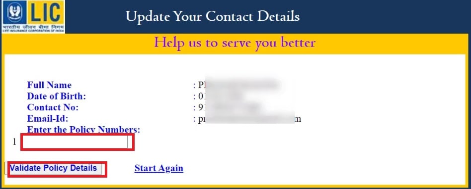 LIC mobile number update / Update e-mail Id in LIC policy