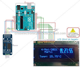 CrissElectronicProjects: Arduino LCD 2004 DS3231 Slim Big Font
