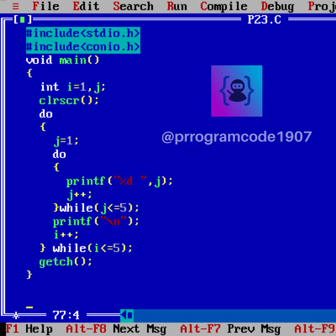 Program to print patten using for loop , while loop and do while loop ...
