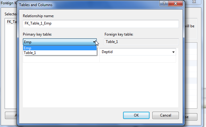 Aspdotnet-Sharepoint: sql server:how to create a foreign key relationship