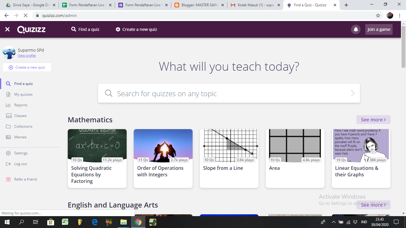 MASTER SAINS: MAHIR MENGELOLA EMAIL DAN LOGIN QUIZIZZ