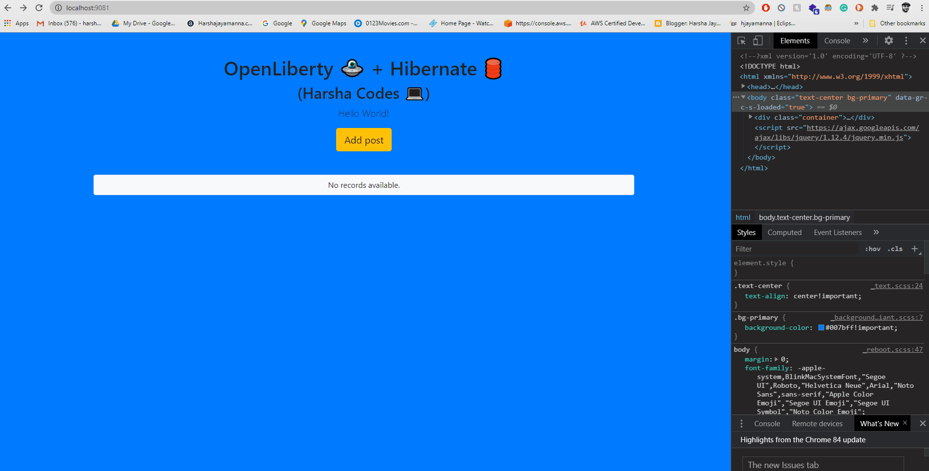 OpenLiberty, JakartaEE8 and Hibernate Integration example