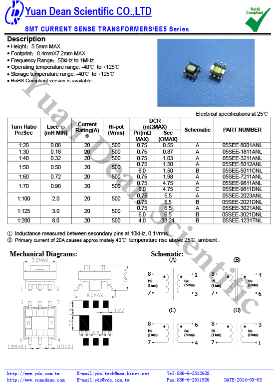 Transformer-Current Sense- EE5 Series SMT Current Sense Transformer(EE5 ...