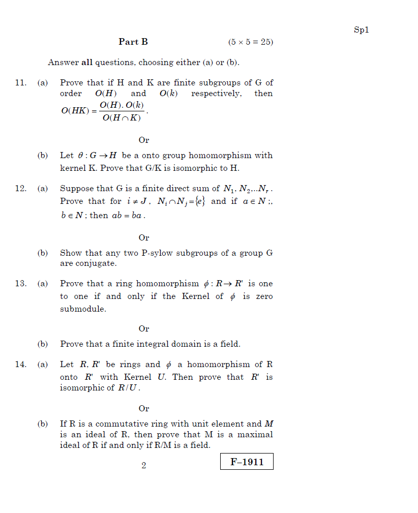 Alagappa University M.Sc. Mathematics ALGEBRA — I APRIL 2019 Question ...