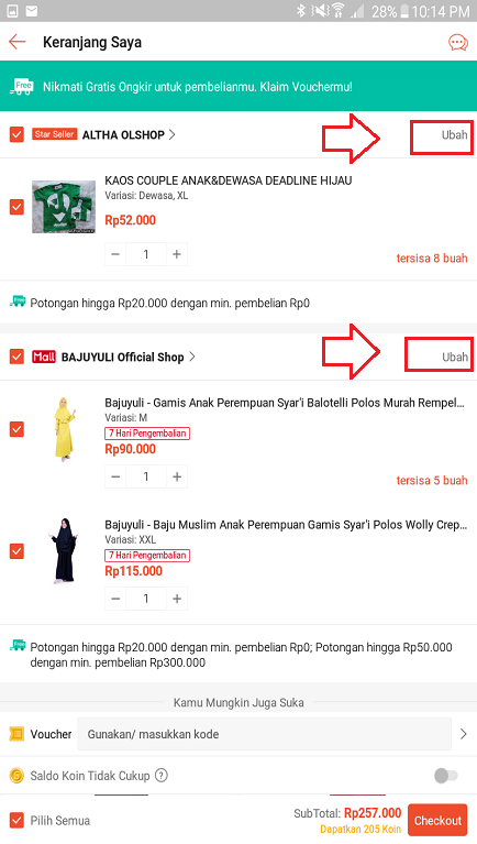 Cara Mengganti Variasi Pesanan di Keranjang Belanja Shopee - Tutorial di Shopee