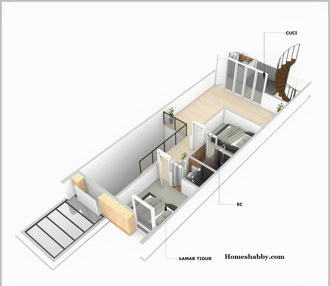 Denah Rumah 6x20 Dengan 3 Kamar Tidur - Modern Minimalis