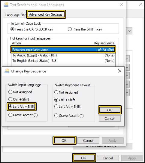 حل مشكلة عدم تغير اللغة عند الضغط على الاختصار alt+shift