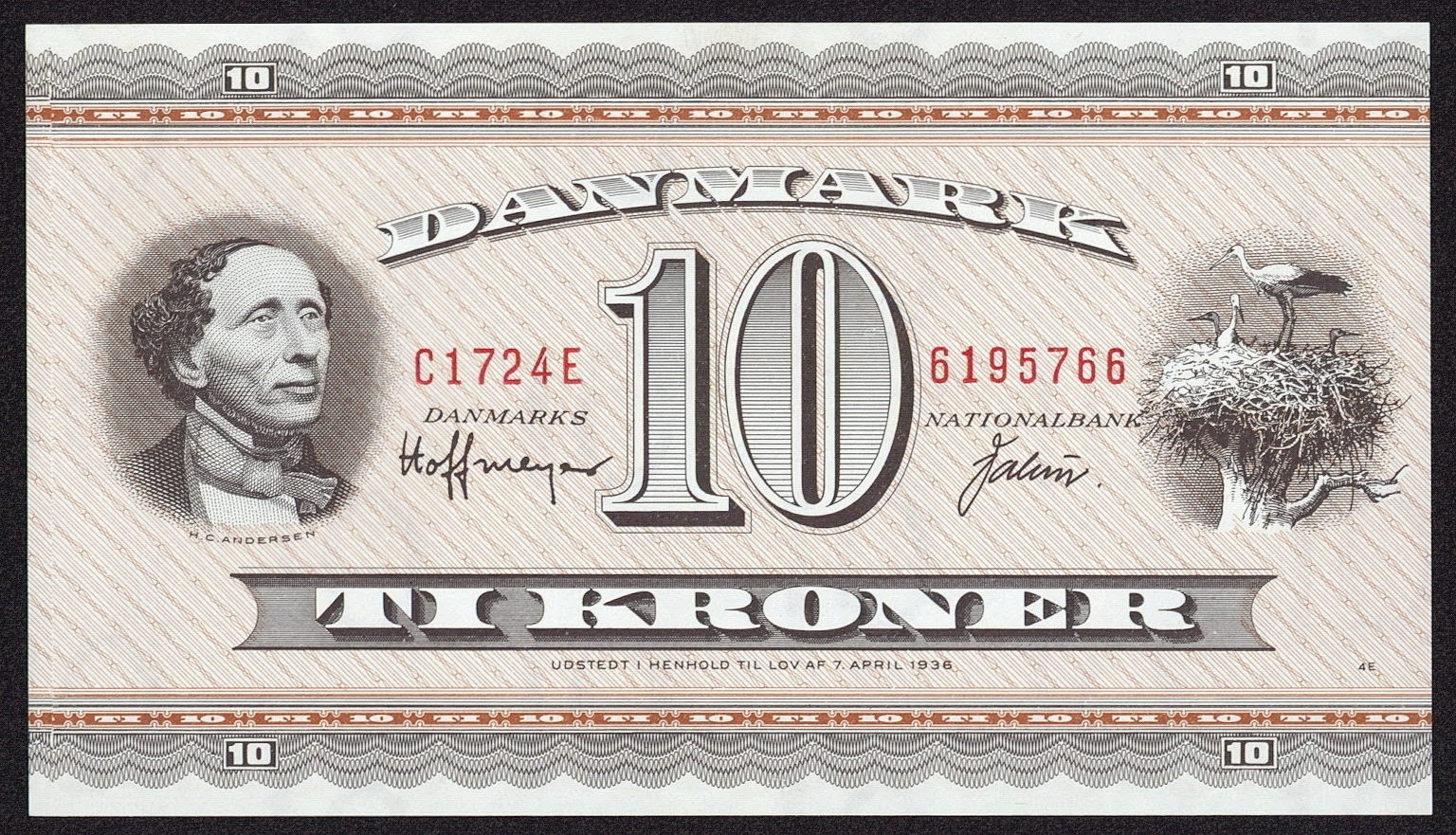 Denmark 10 krone banknote 1936 Hans Christian Andersen|World Banknotes ...
