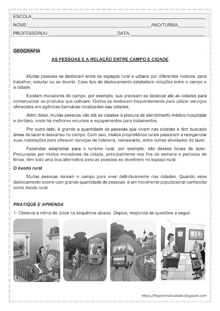 Hoje Tem Atividade Geografia Relações Entre Campo E Cidade