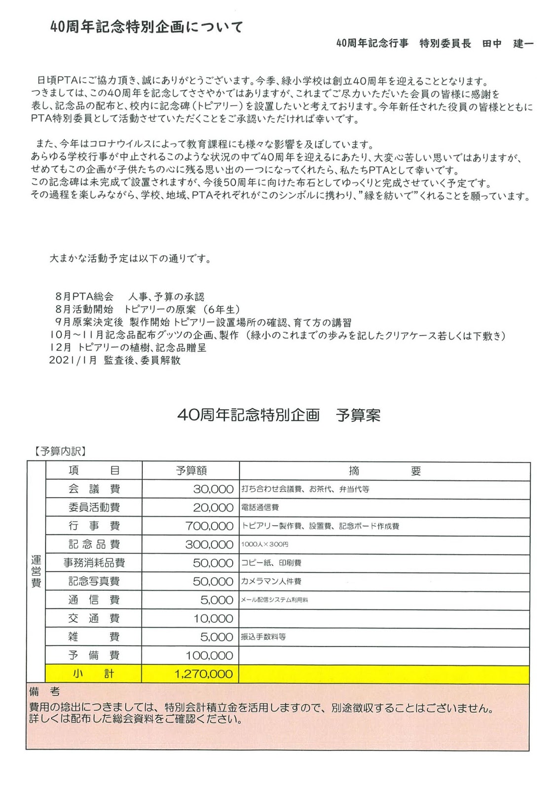緑小学校PTA活動報告: ※終了※PTA定期総会 補足資料