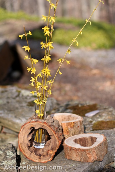 Ashbee Design: DIY Log Slice Vase with Spring Flowers