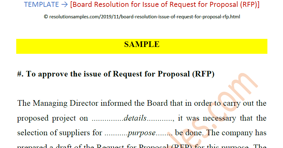 Draft Board Resolution for Issue of Request for Proposal (RFP)