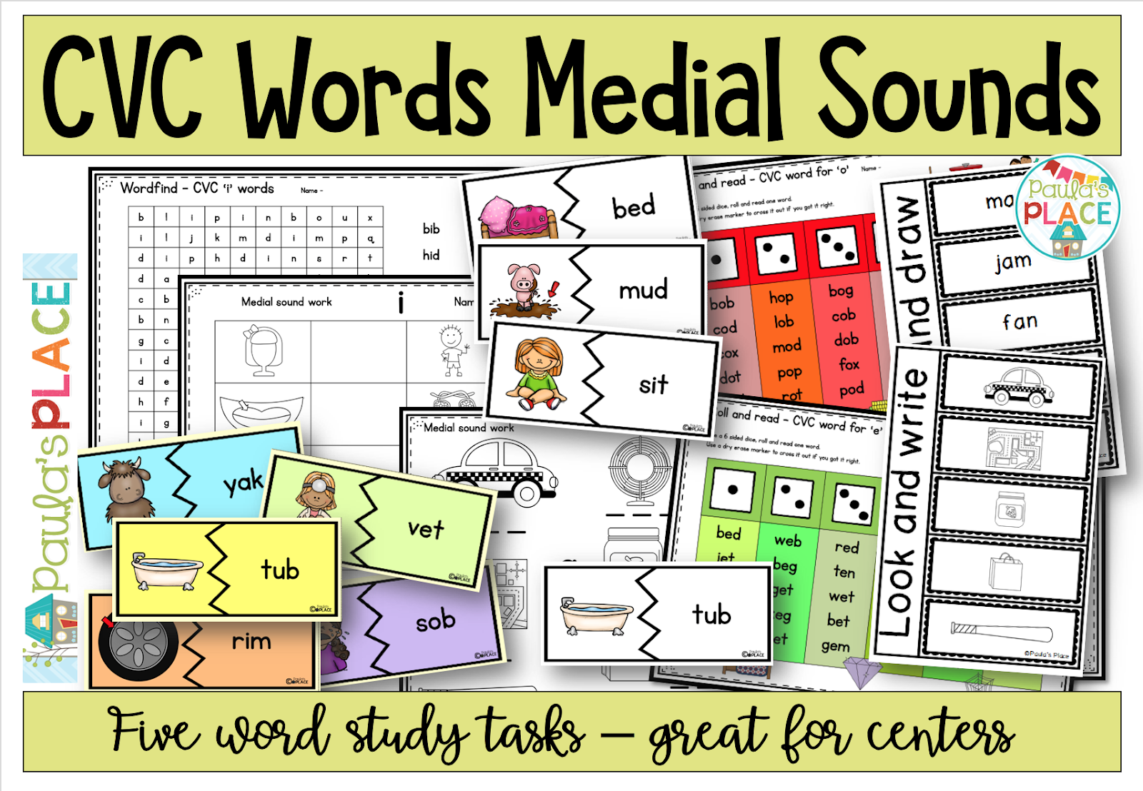 Paula's Place Teaching Resources: CVC and Medial Sound Tasks for ...