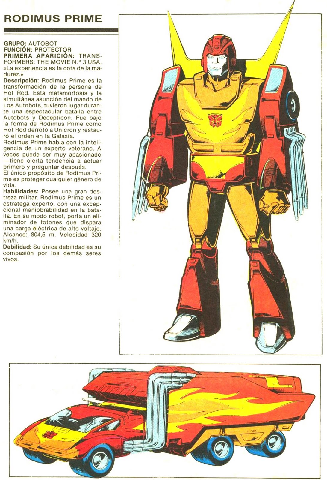 Fichas de Superheroes Marvel y DC: Rodimus Prime