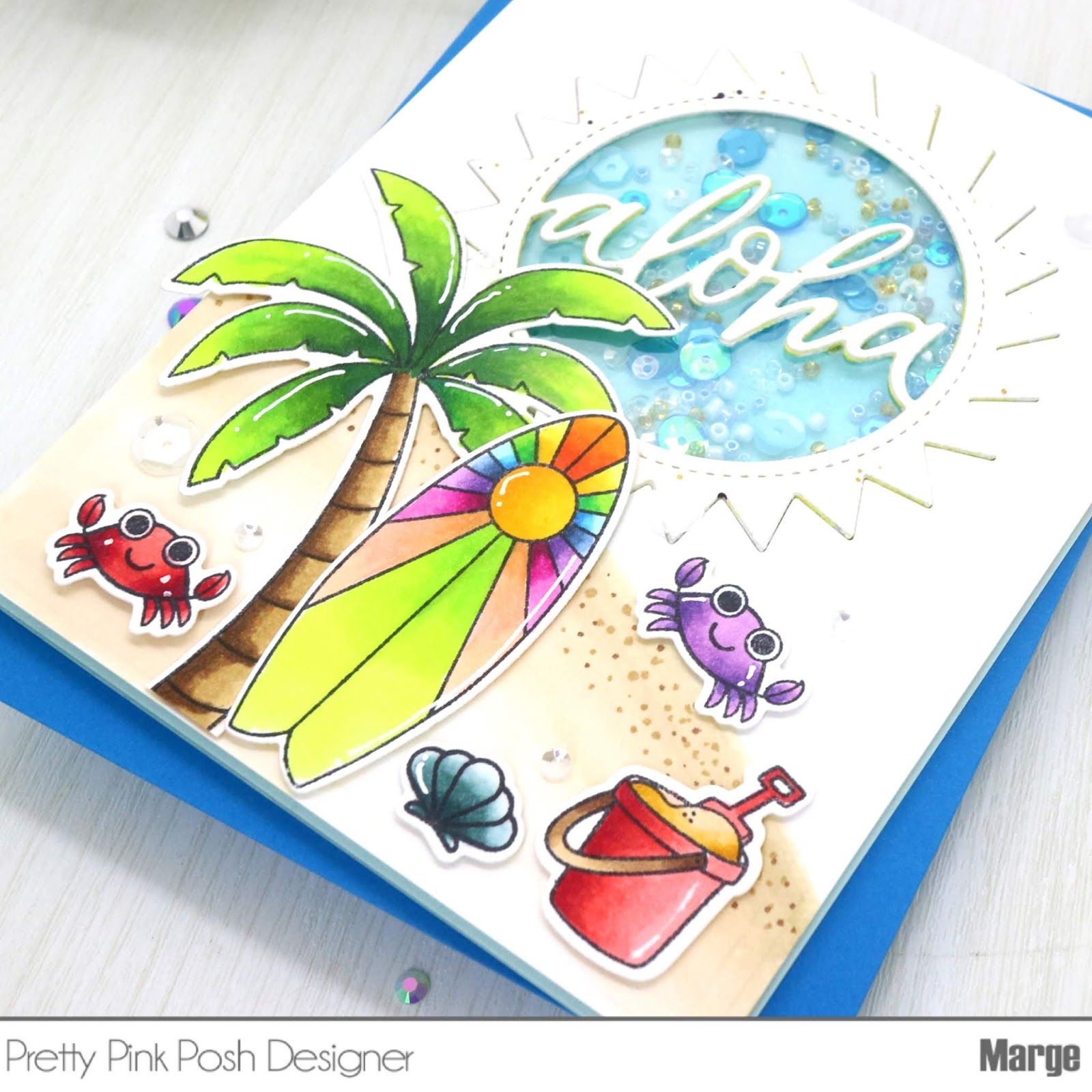 Marge Crafts: Pretty Pink Posh Summer Theme Card 1- Aloha Shaker