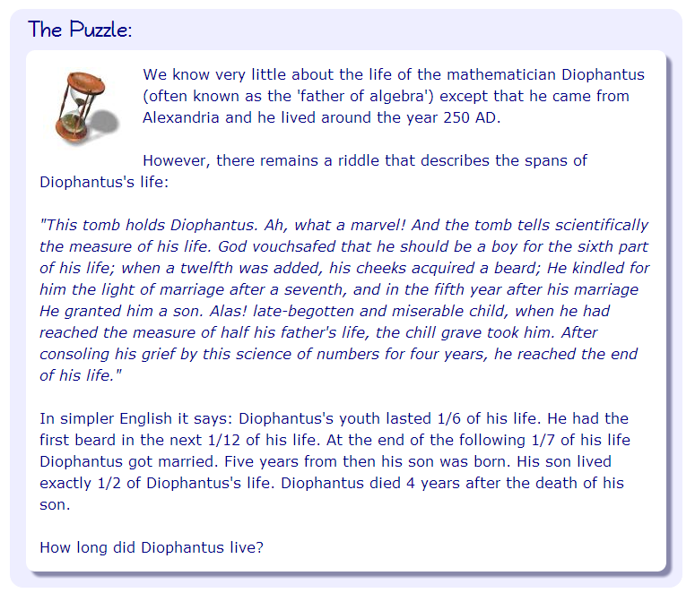 What is Math: Diophantus's Riddle