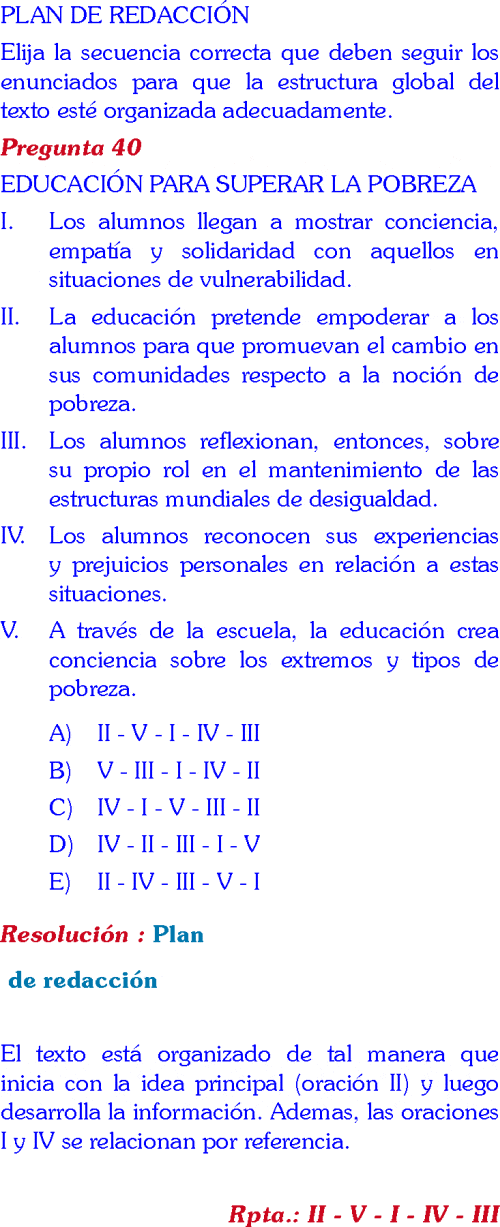 PLAN DE REDACCIÓN PRUEBA RESUELTA DE EXAMEN ADMISIÓN PDF