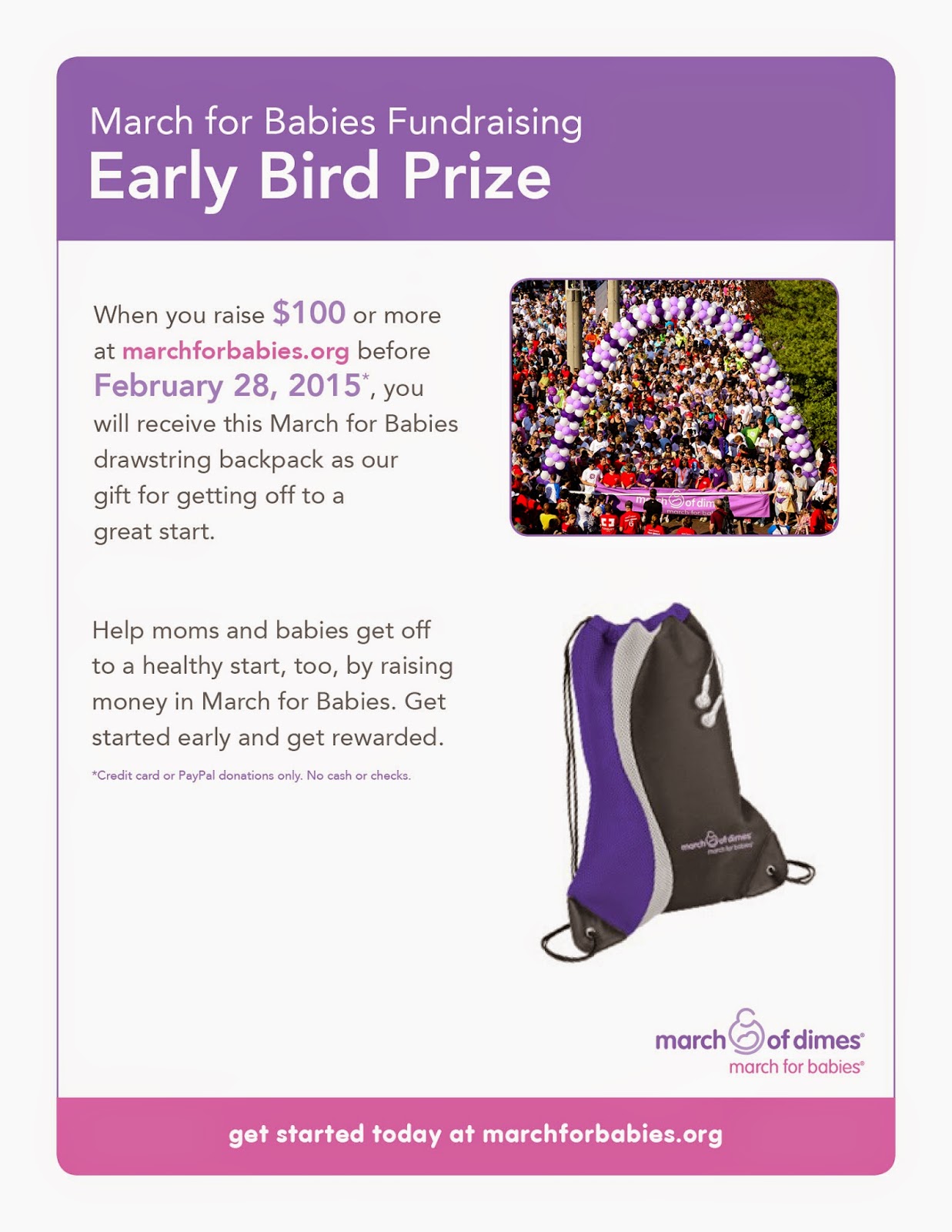 March of Dimes, MD-NCA: March For Babies Early Bird Prize