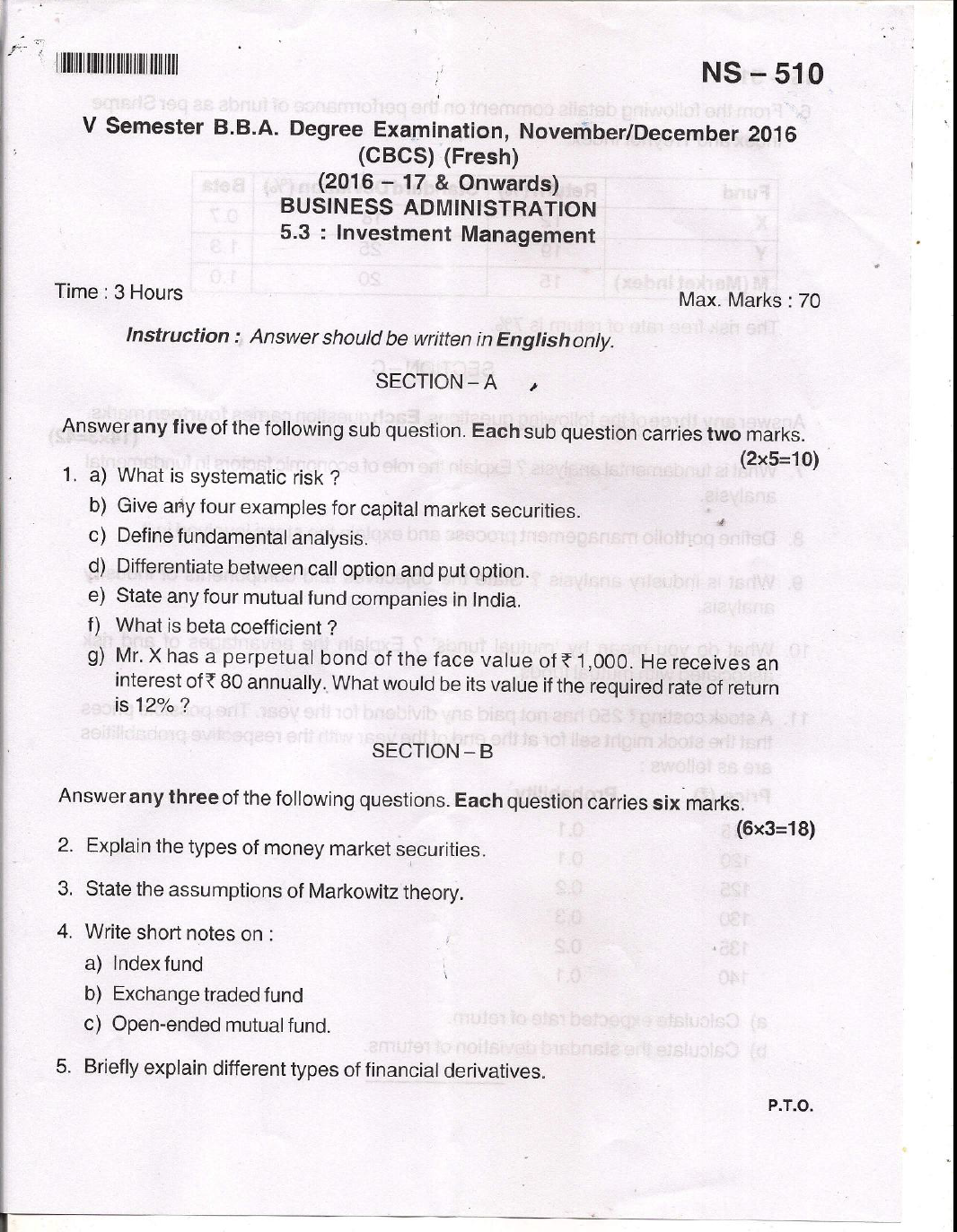 Bangalore University B.B.A. Business Administration 5.3 : Investment ...