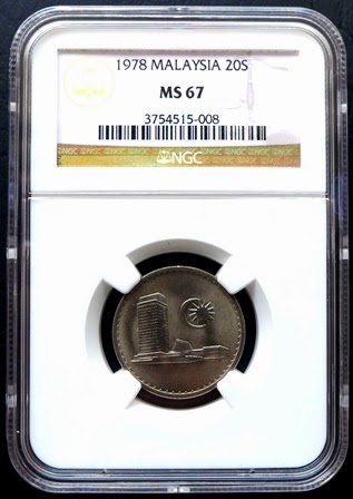 1978 MALAYSIA 20 CENTS NGC MS67 | Error coins