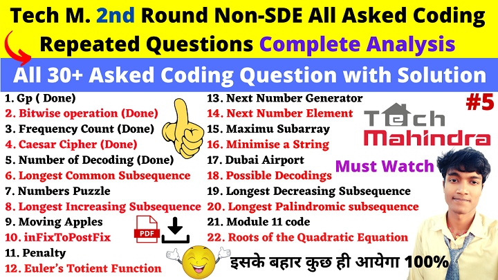 Tech Mahindra 2nd Round Non Sde All Asked Coding Repeated Questions With Solution Non Sde Tech