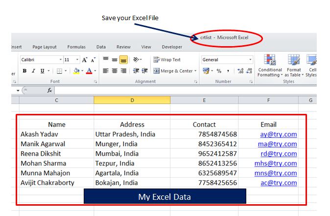 MS Word Mail Merge using Excel Data Source