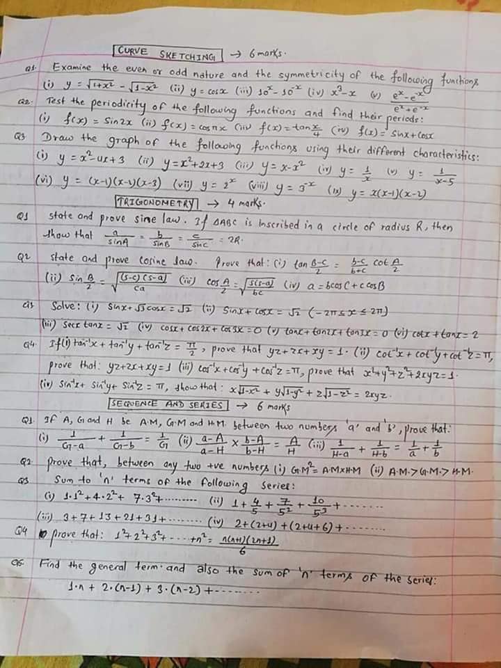 Class 11(Math Important Questions) - Questions and solutions