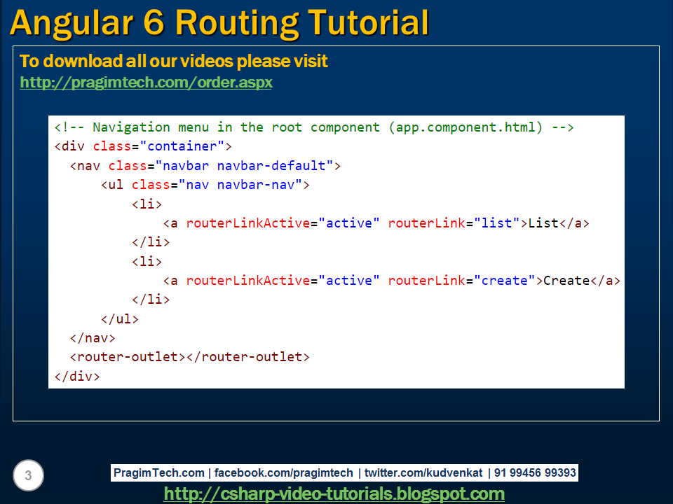 Sql server, .net and c# video tutorial: Angular 6 routing tutorial - Slides Sql server, .net and c# video tutorial: Angular 6 routing tutorial - Slides