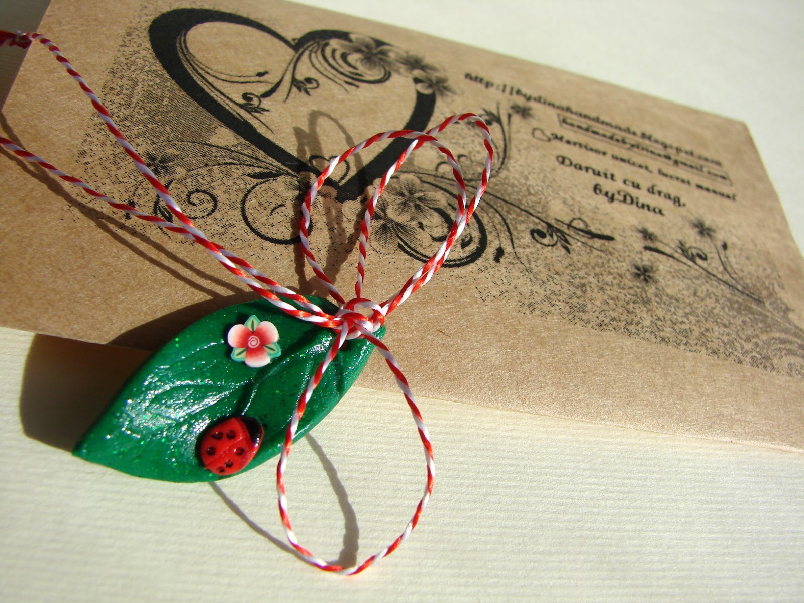 hand&home made byDina: Martisor frunza, floare si o buburuza ...