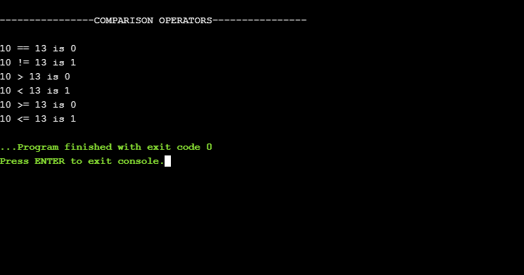 Monitech: Comparision operators in C++
