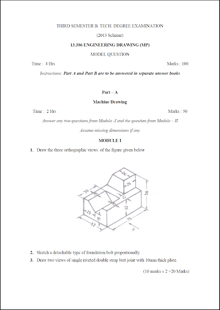 Kerala University B.Tech Engineering Drawing (MP) 2014 Question Paper ...