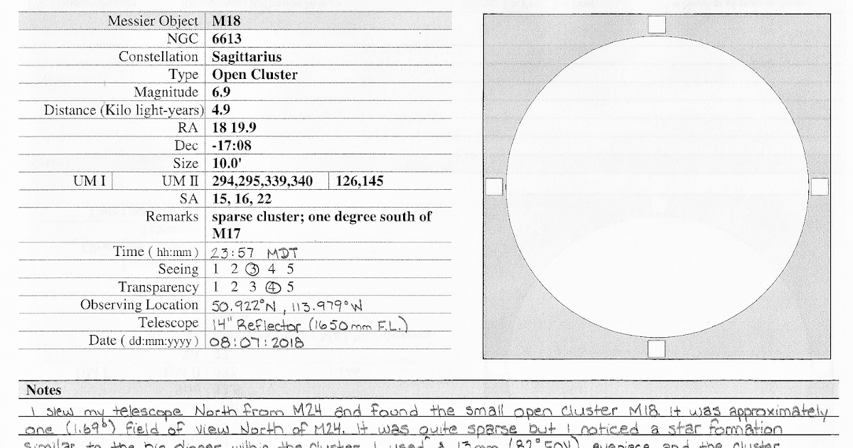 Messier Objects - M18 | Northern Astronomy