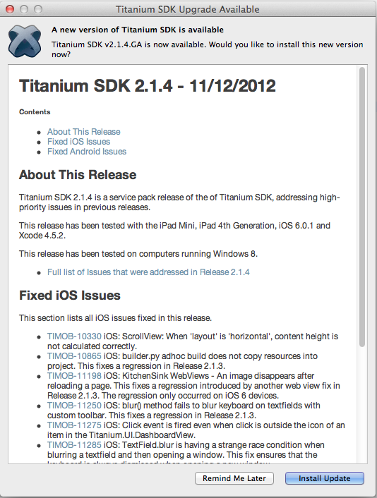 Update - Titanium SDK 2.1.4 | Mobidevthai