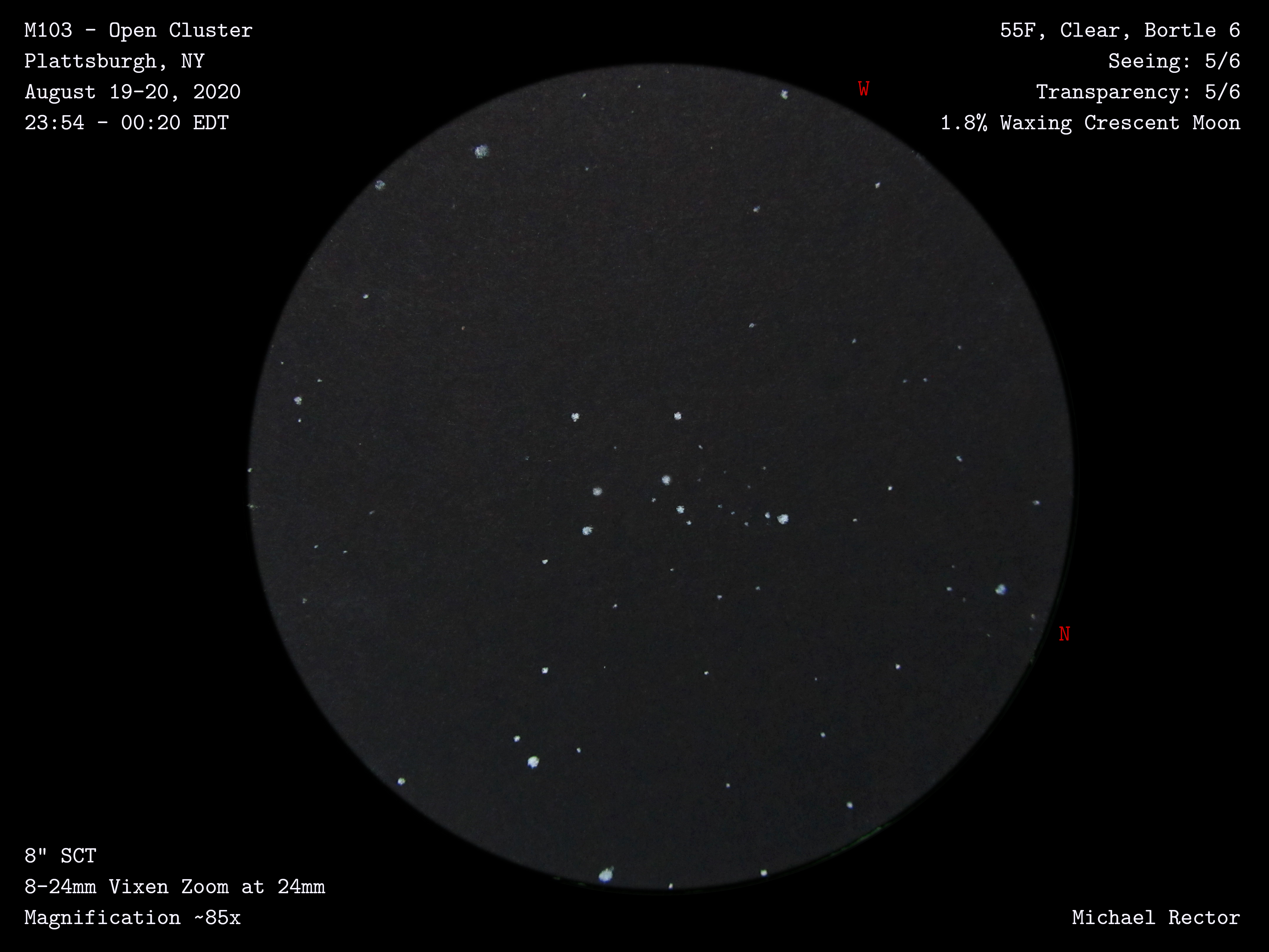 Sketching M103 an Open Cluster at the Eyepiece