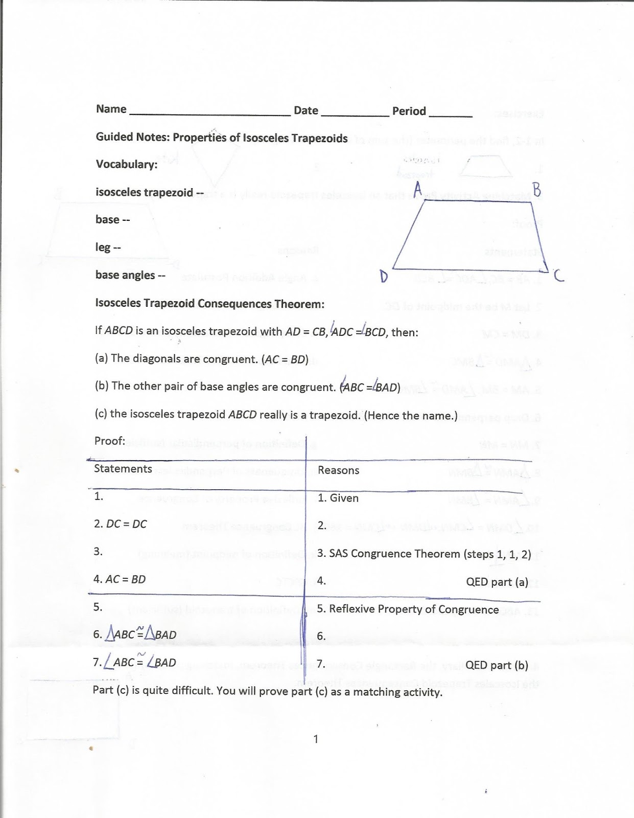 Geometry, Common Core Style: Activity and Lesson 5-5: Properties of ...