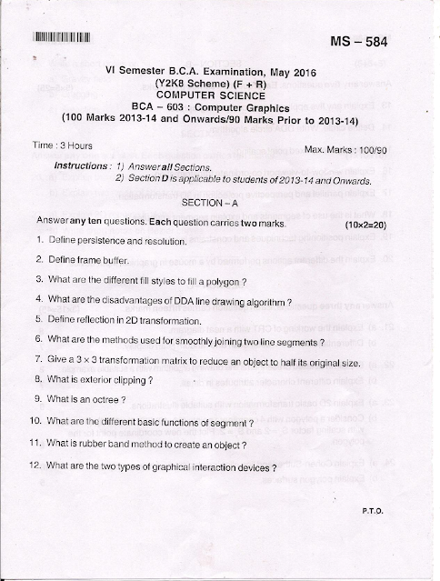 Bangalore University B.c.a. Computer Science Bca- 603 : Computer Graphics May 2016 Question ...