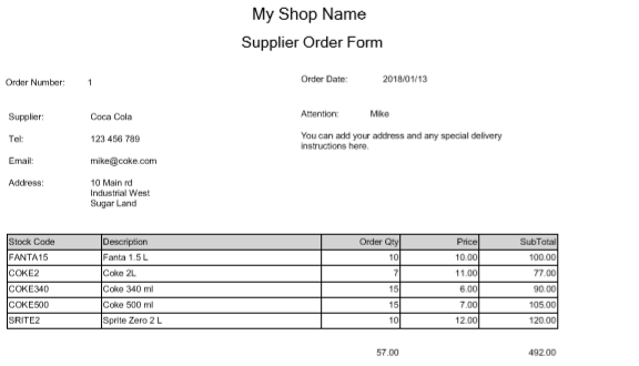Supplier Orders and Order Forms