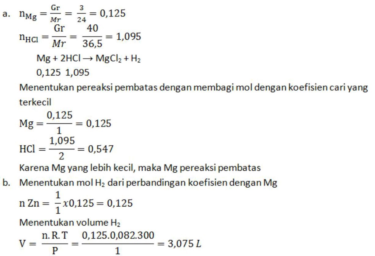 Logam magnesium dengan massa 3 gram direaksikan dengan larutan asam ...