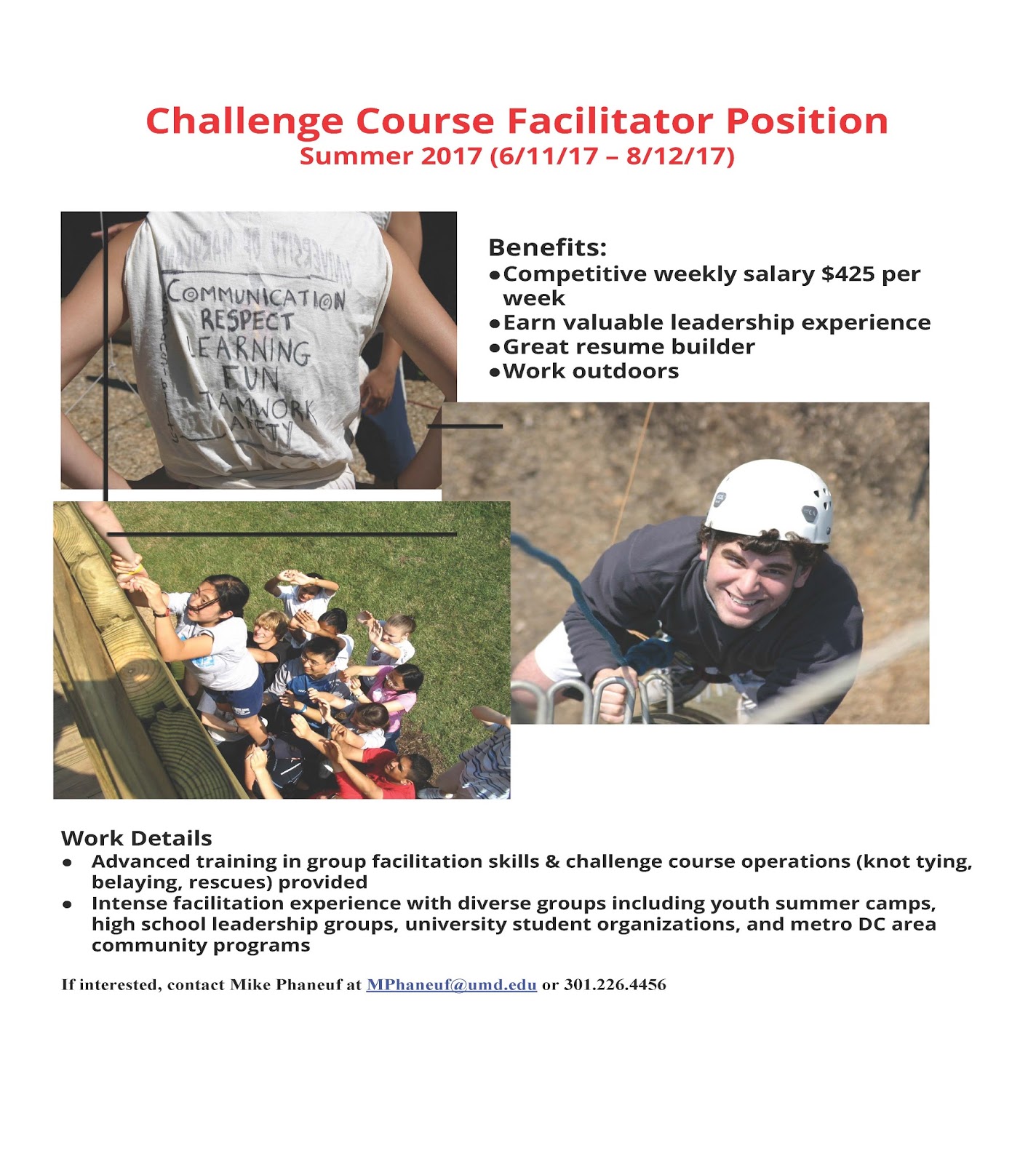 U. of Maryland Honors College: Challenge Course Facilitator Position ...