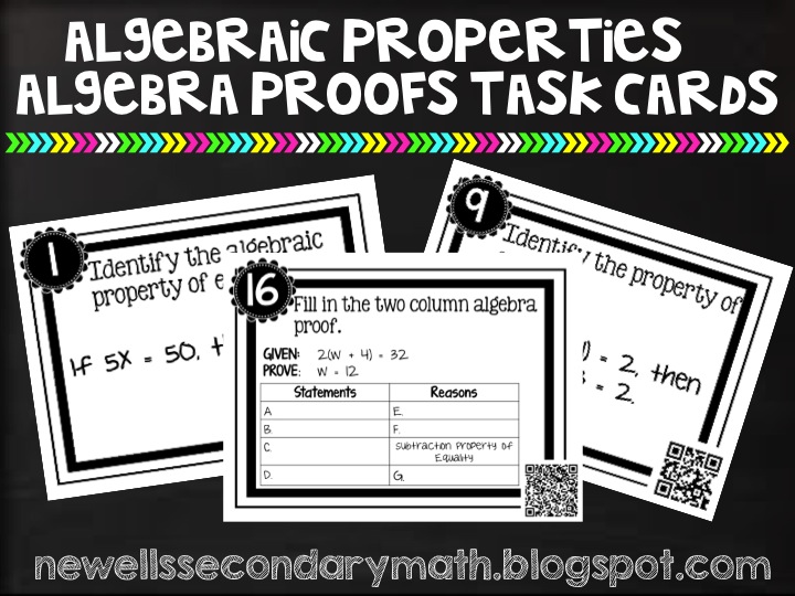 Algebraic Properties & Algebra Proofs Task Cards | Mrs. Newell's Math