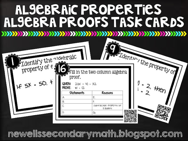 Algebraic Properties & Algebra Proofs Task Cards | Mrs. Newell's Math