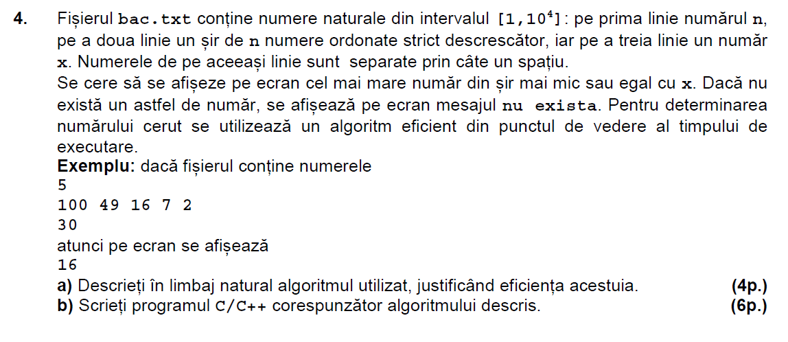 Rezolvare Simulare BAC 2015 Informatica (SN) - Subiectul al III-lea problema 4 - Invata.info