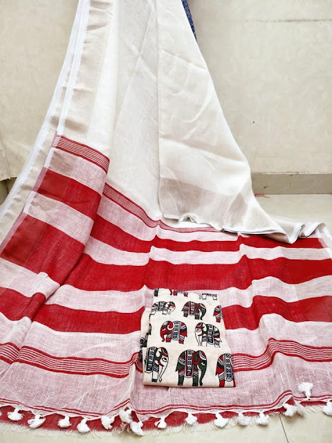 New Model Linen Sarees With Blouse