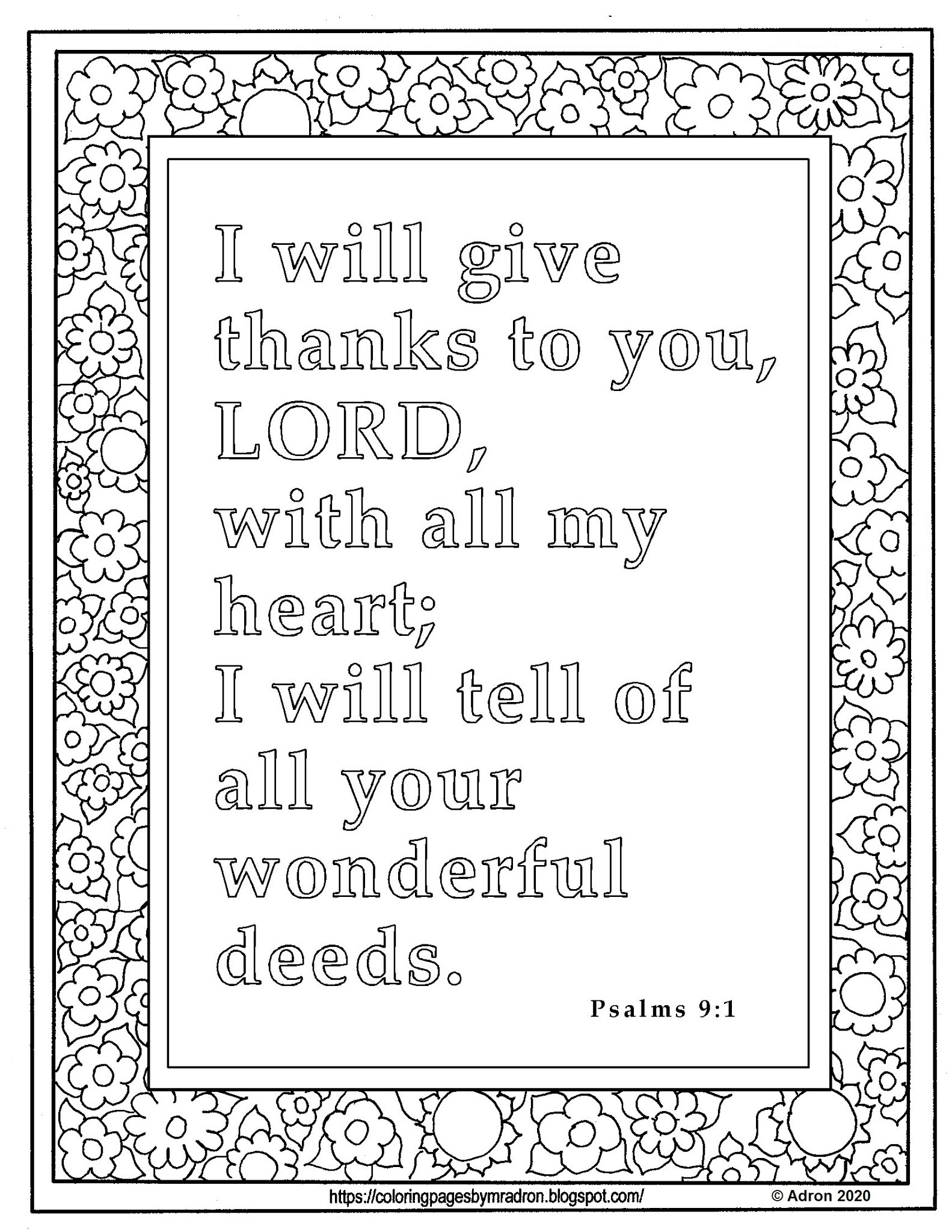 Coloring Pages for Kids by Mr. Adron: Free Psalm 9:1 I Will Give Thanks ...